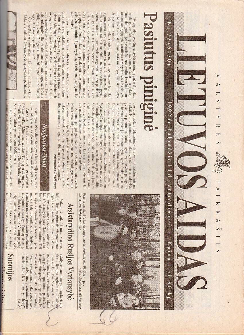 "LIETUVOS AIDAS" 1992 NR.72 | 26066029