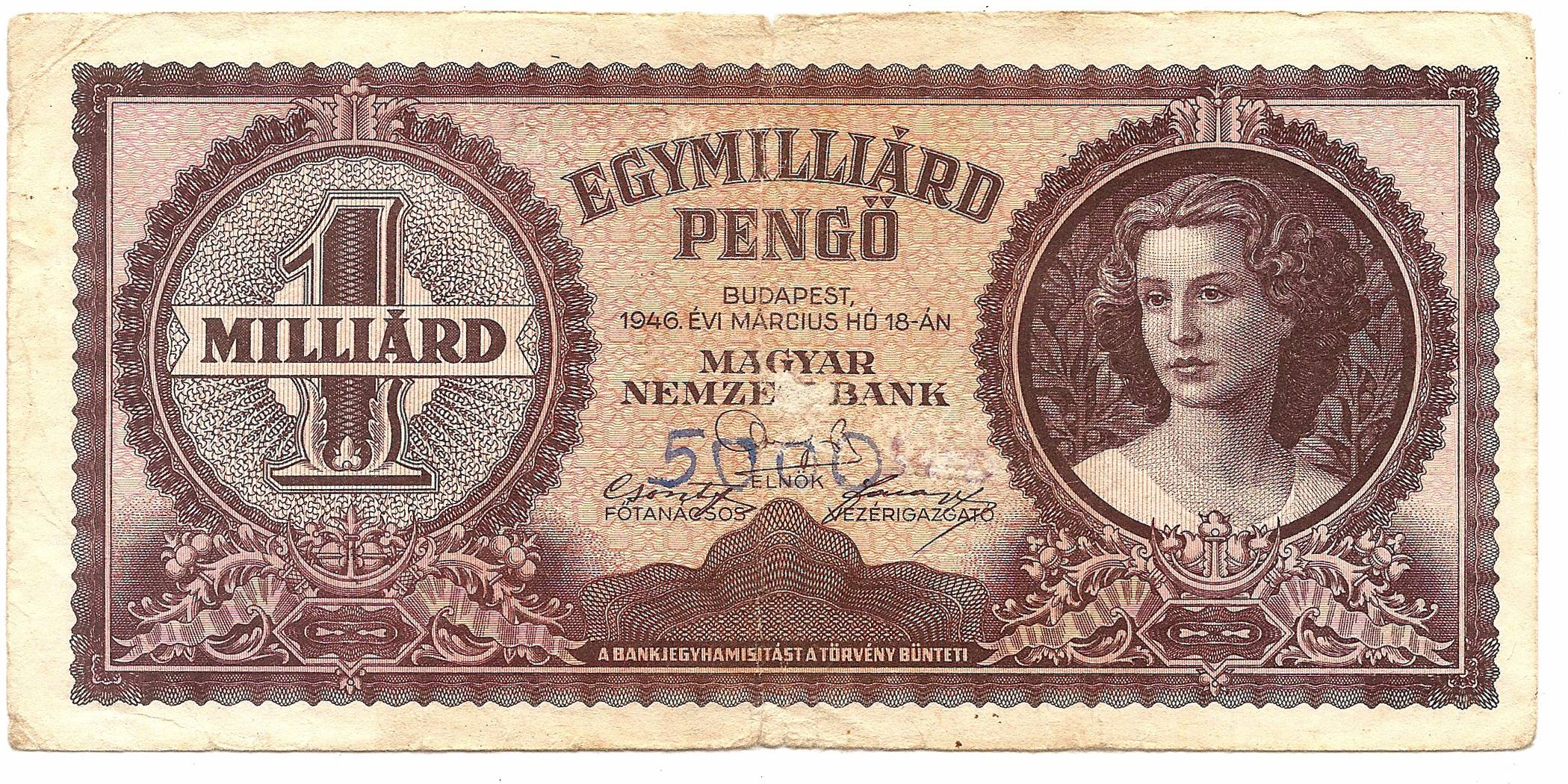 Vengrija. 1 000 000 000 pengių ( 1946 ) VF | 15679699