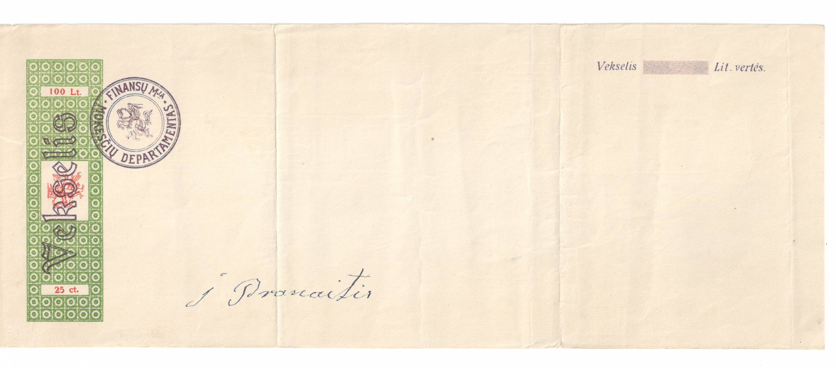 Vekselis 100 lt 1925m Lietuva | 19601931