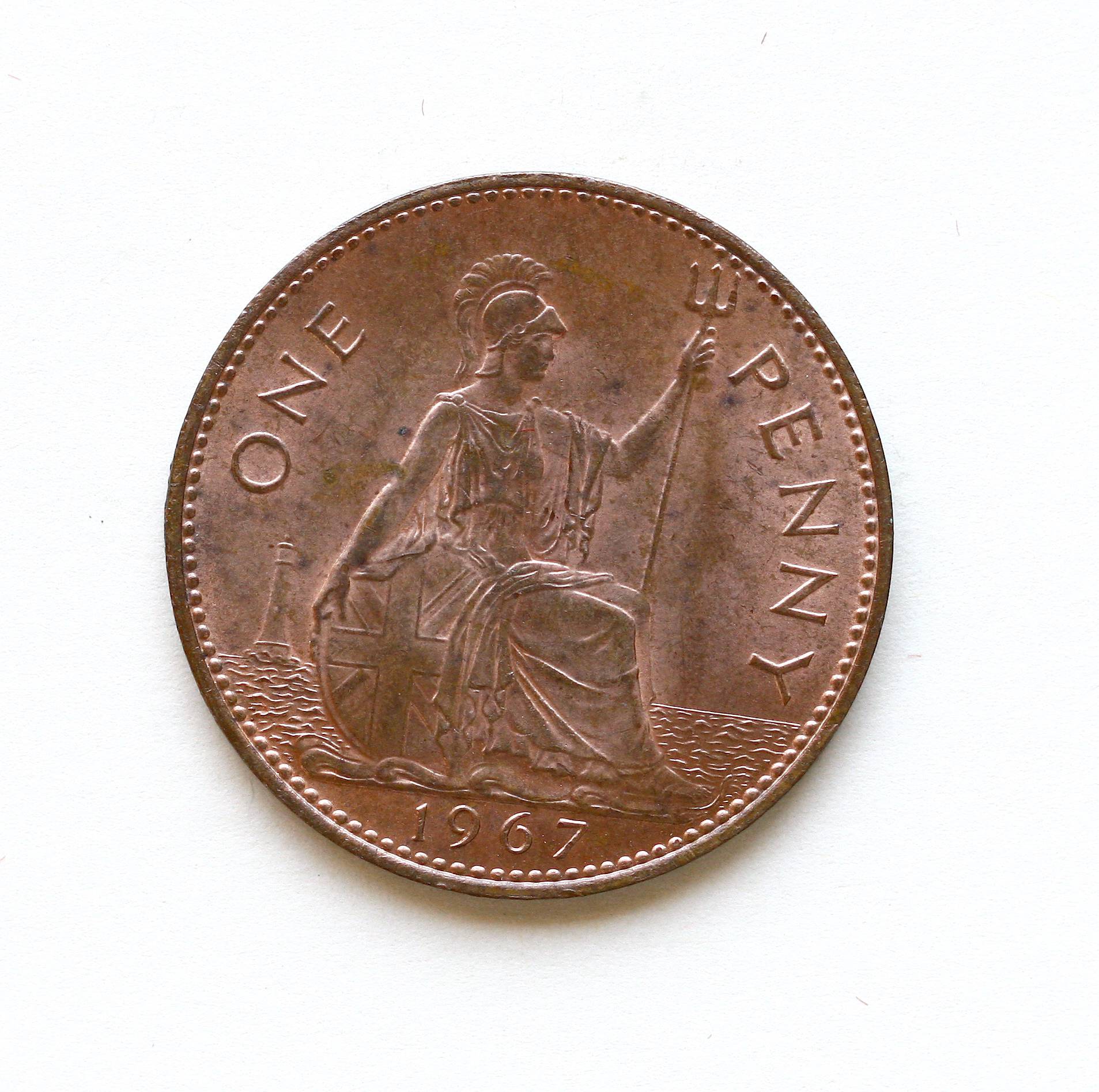 (UK25) Anglija. 1 One Penny. 1967 m. Elizabeth II | 20430611